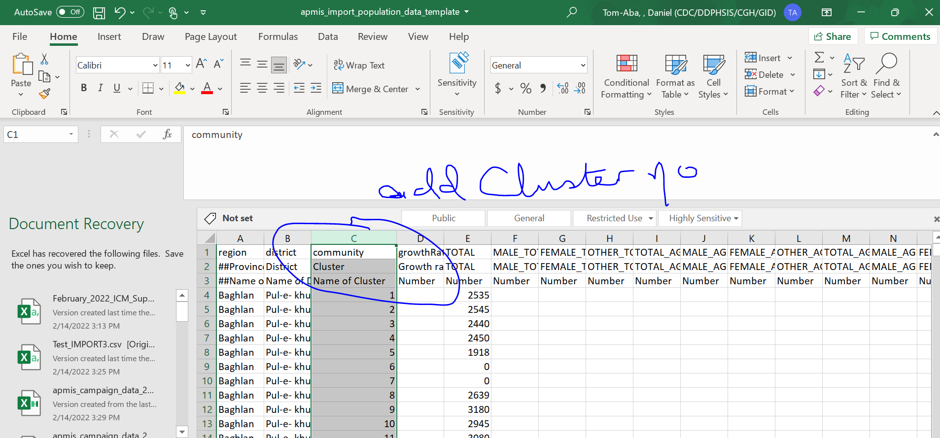 Add cluster number to population import on configuration menu · Issue #135 · AFG-Polio-Data ...