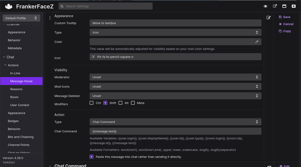 Chat Actions do not respect modifiers on Firefox · Issue #1316 · FrankerFaceZ/FrankerFaceZ · GitHub