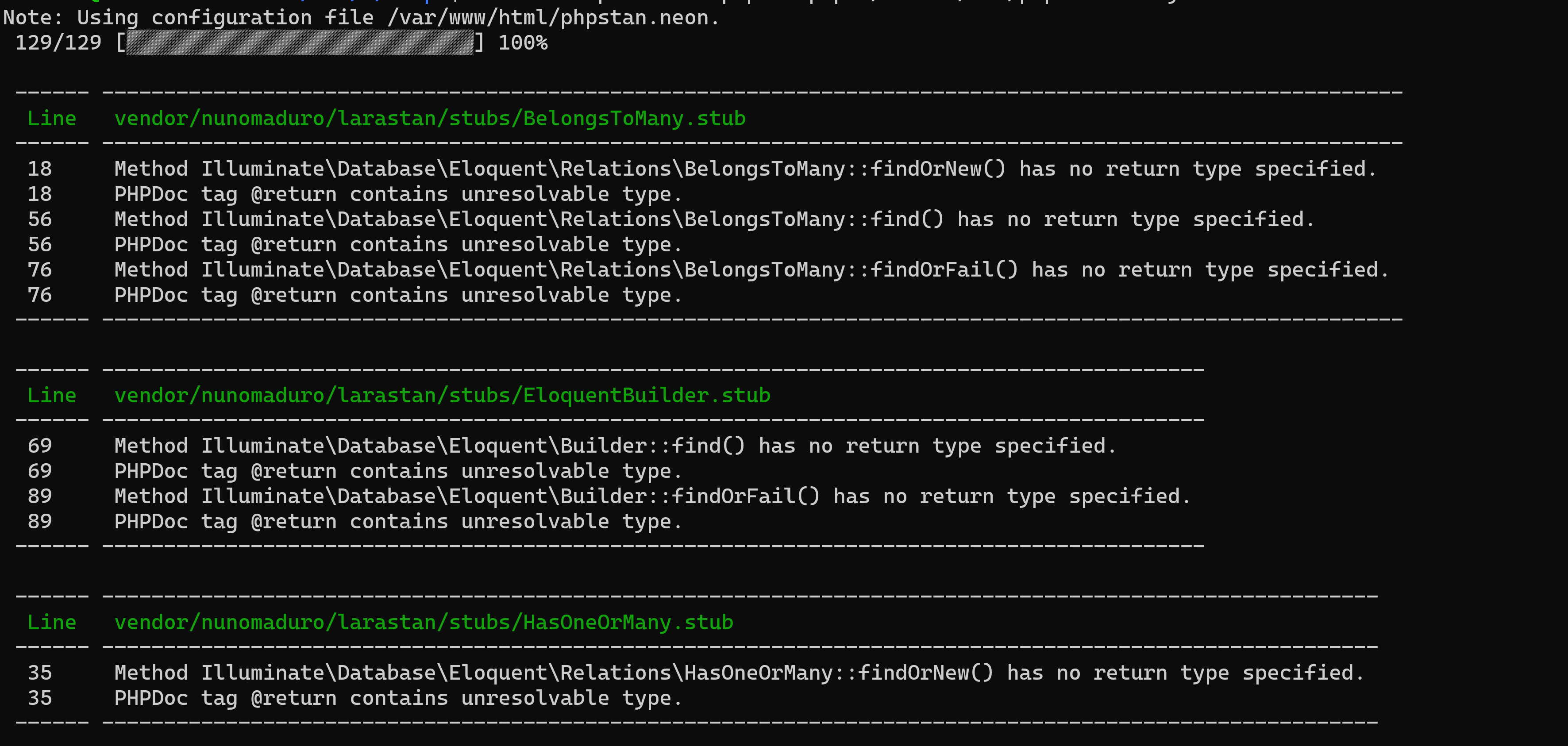 phpstan shows error from larastan stubs · Issue #1273 · larastan/larastan · GitHub