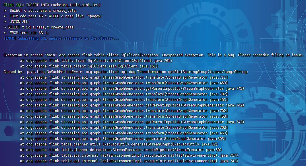 Exception In Thread Main Org Apache Flink Table Client Sqlclientexception Unexpected