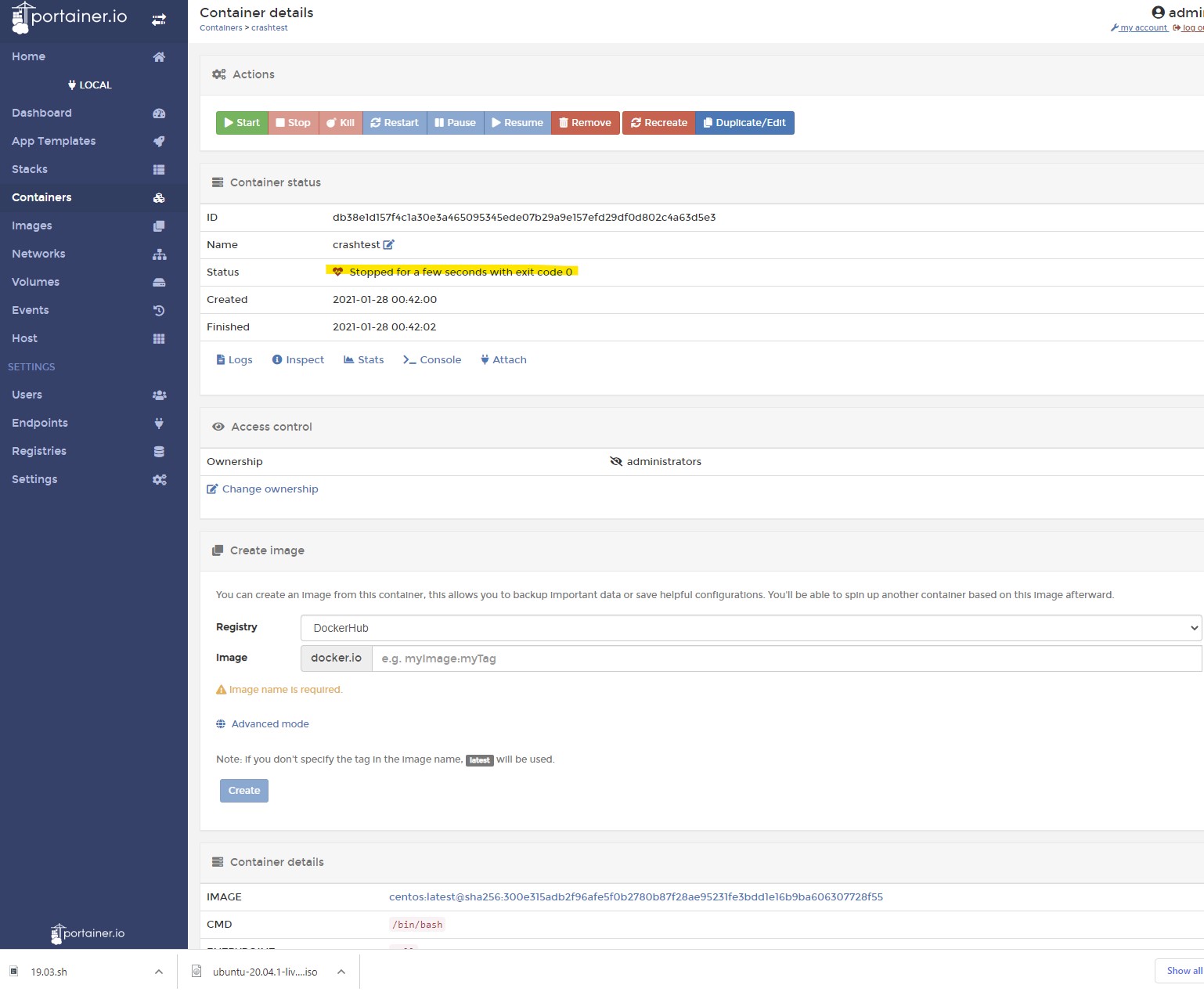 Unable to create standalone containers via portainer UI · Issue #4781 · portainer/portainer · GitHub
