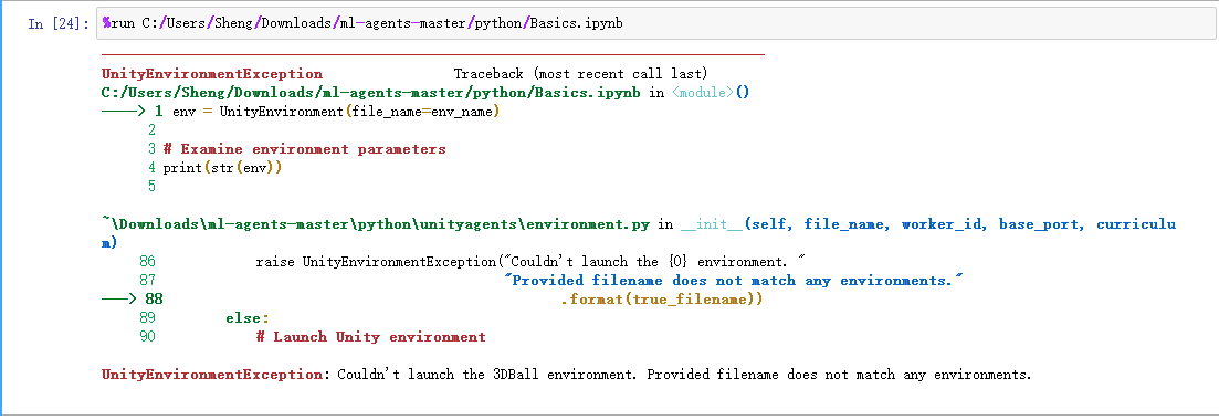 Unityenvironmentexception Couldnt Launch The 3dball Environment Provided Filename Does Not