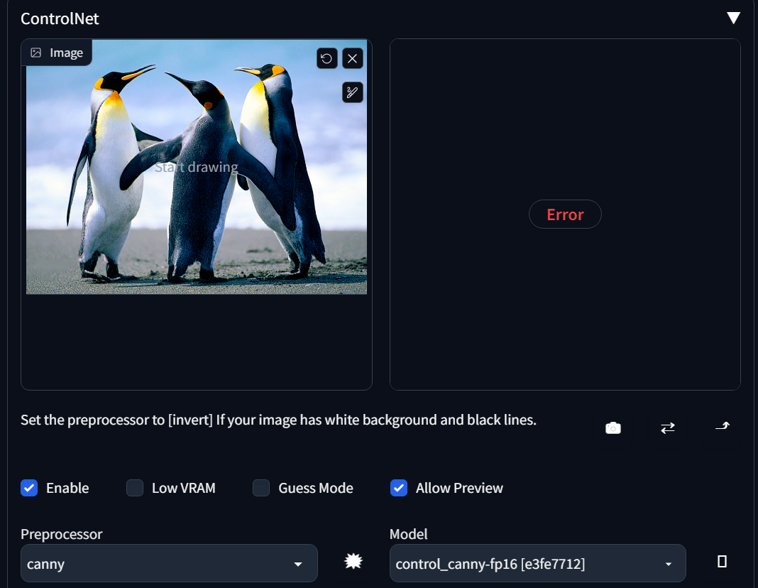 Most Preprocessor's not working, simple "ERROR" message in preview · Mikubill sd-webui ...