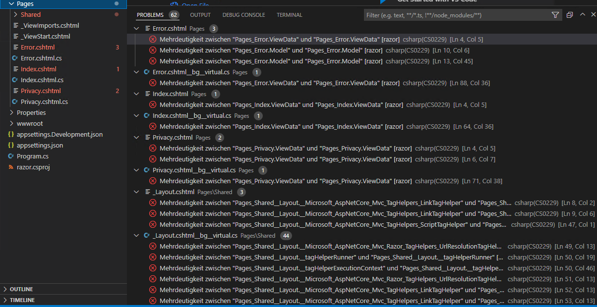 VS Code: Problem windows has some errors after creating a Razor/Blazor project. · Issue #41965 ...