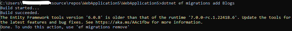 When You Run Dotnet Ef Migrations Add Blogs In Command Prompt You