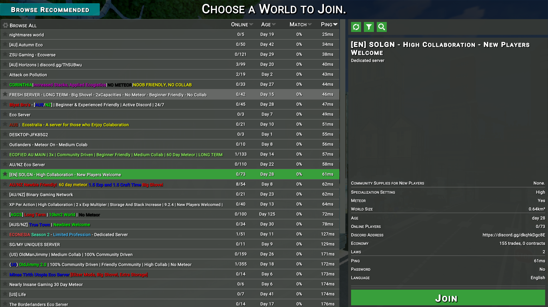 Server Browser - Missing Servers - Filtering · Issue #20925 · StrangeLoopGames/EcoIssues · GitHub