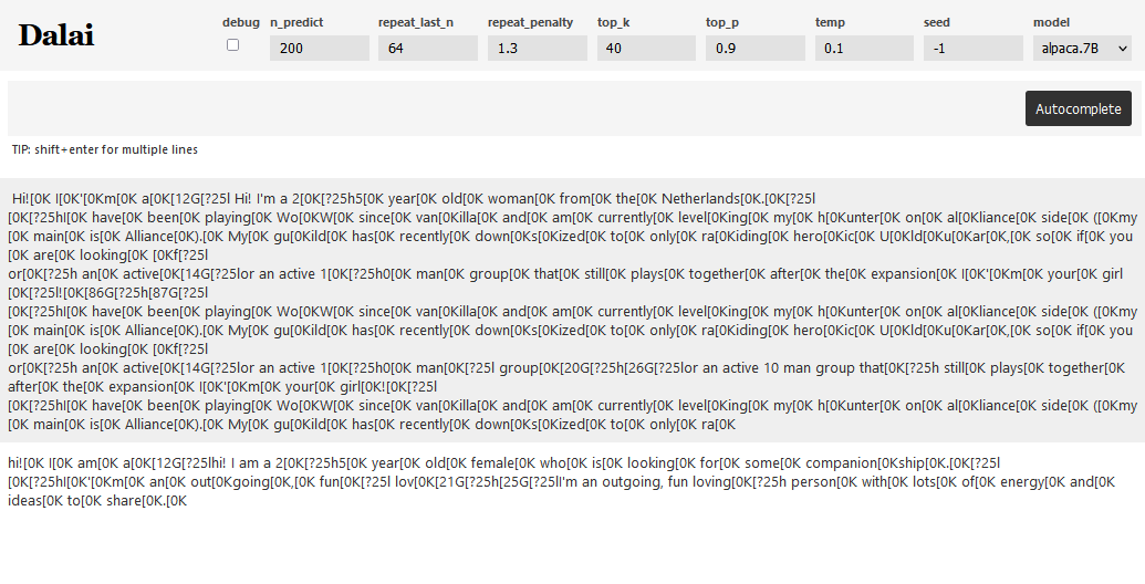 Strange characters in the answer · Issue #188 · cocktailpeanut/dalai · GitHub