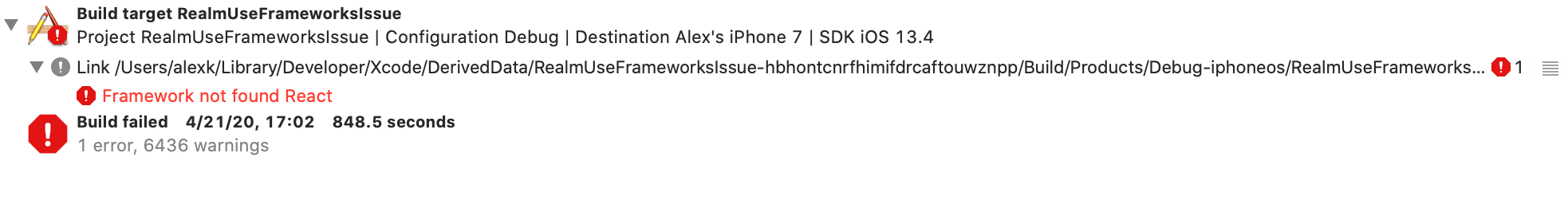Framework Not Found React Build Error When Building React Native Project With Realm Dependency