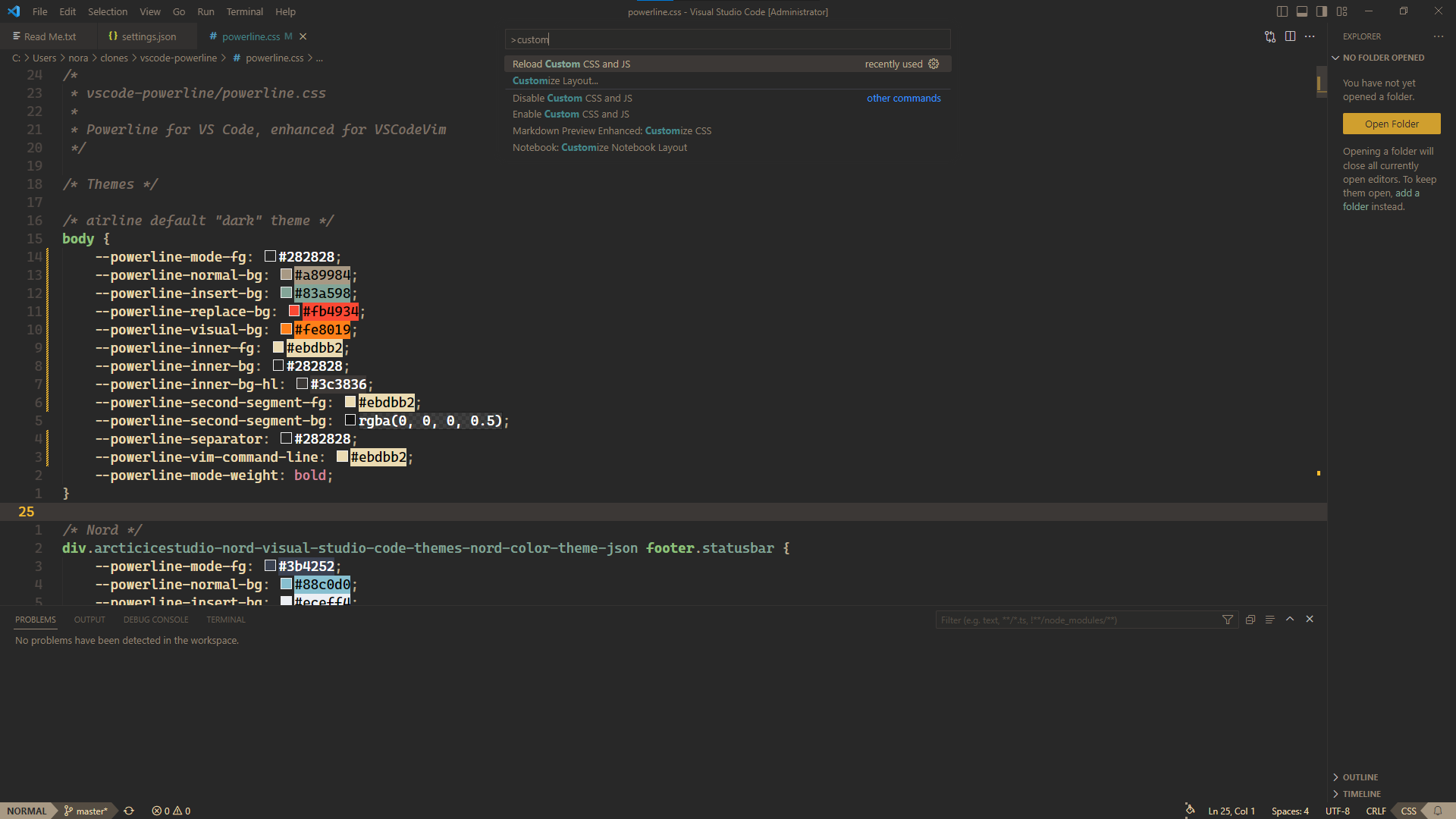 Colours not changing after updating css file · Issue #5 · pcwalton/vscode-powerline · GitHub