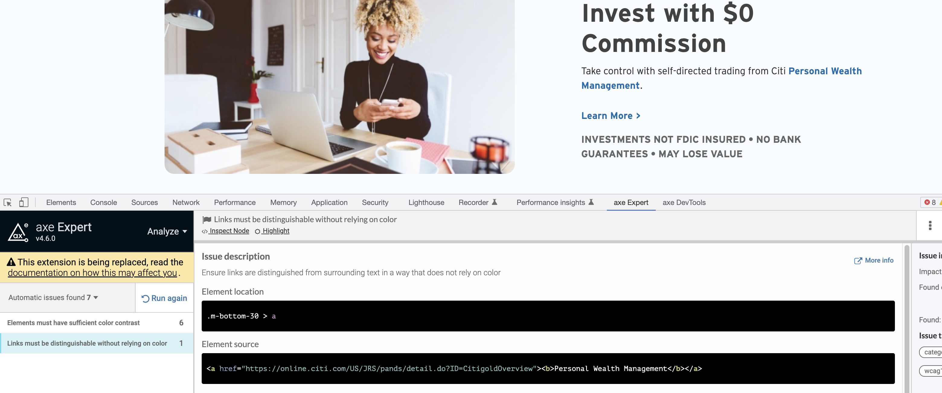 Axe Core Throws 1 4 1 B Use Color Alone False Positive Issue Even If The Link Text Font