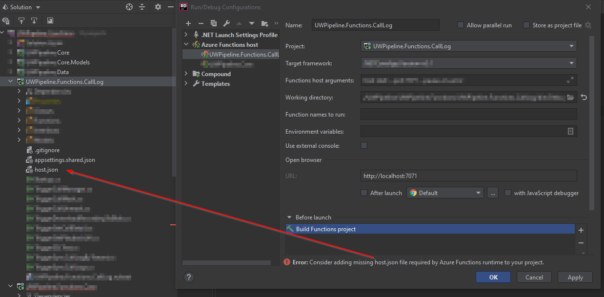 Linked host.json file not recognized in configuration · Issue #355 · JetBrains/azure-tools-for ...