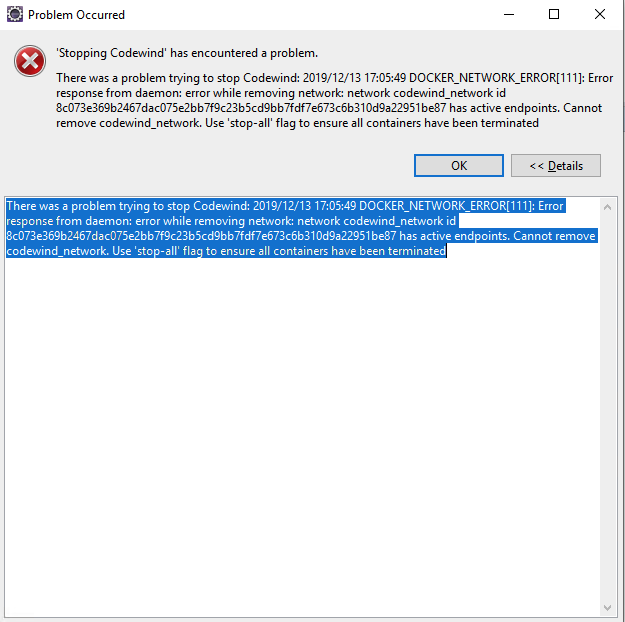 SVT: Codewind doesn't stop if a new container is starting between the collection of the ...