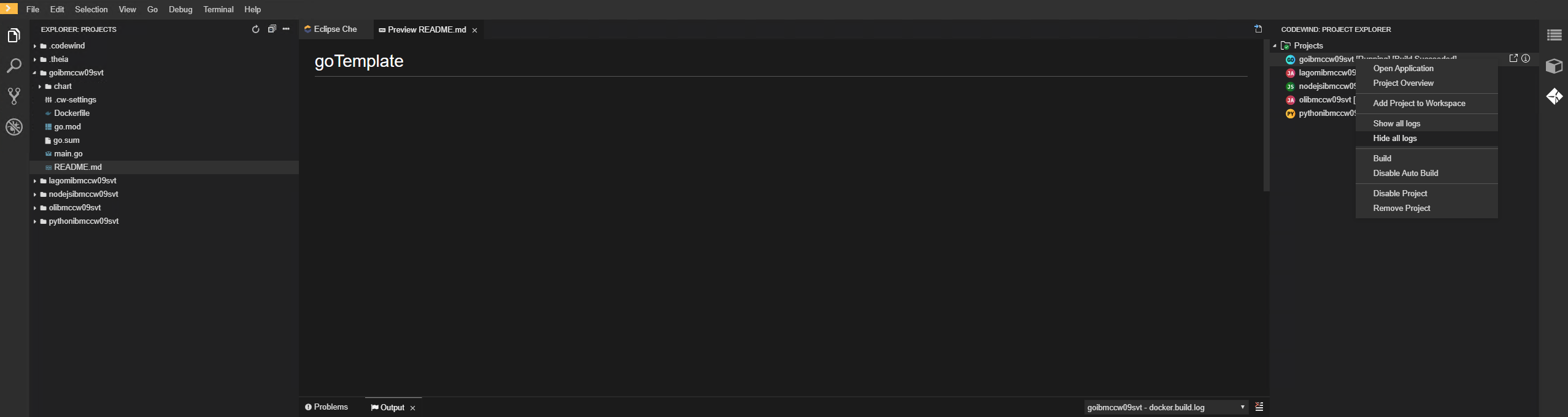 SVT:Che:User has to hide project logs to see the logs again if they already open with "Show logs ...