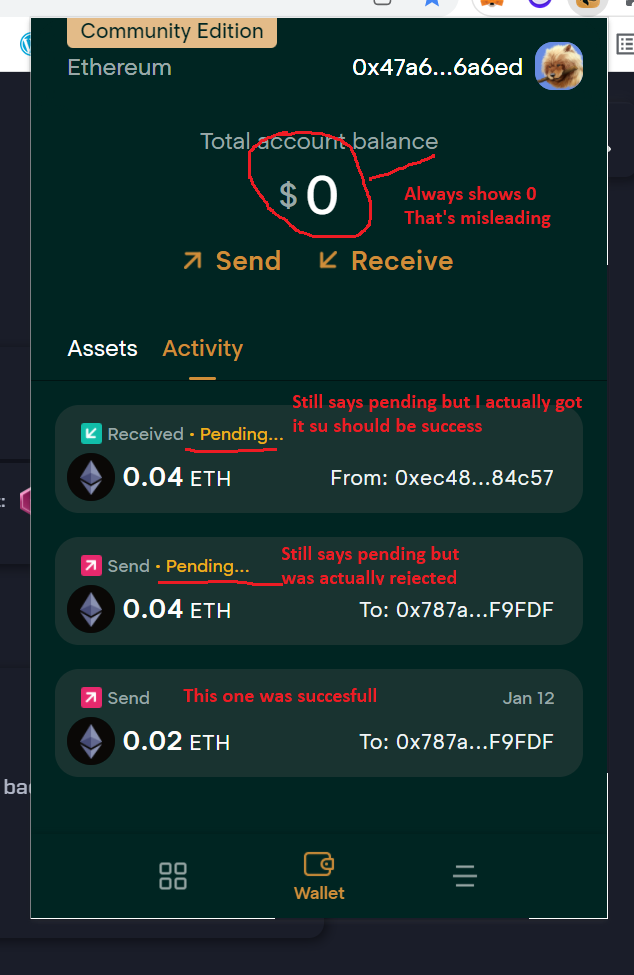 Transaction status & balances not correctly updating · Issue #824 · tahowallet/extension · GitHub