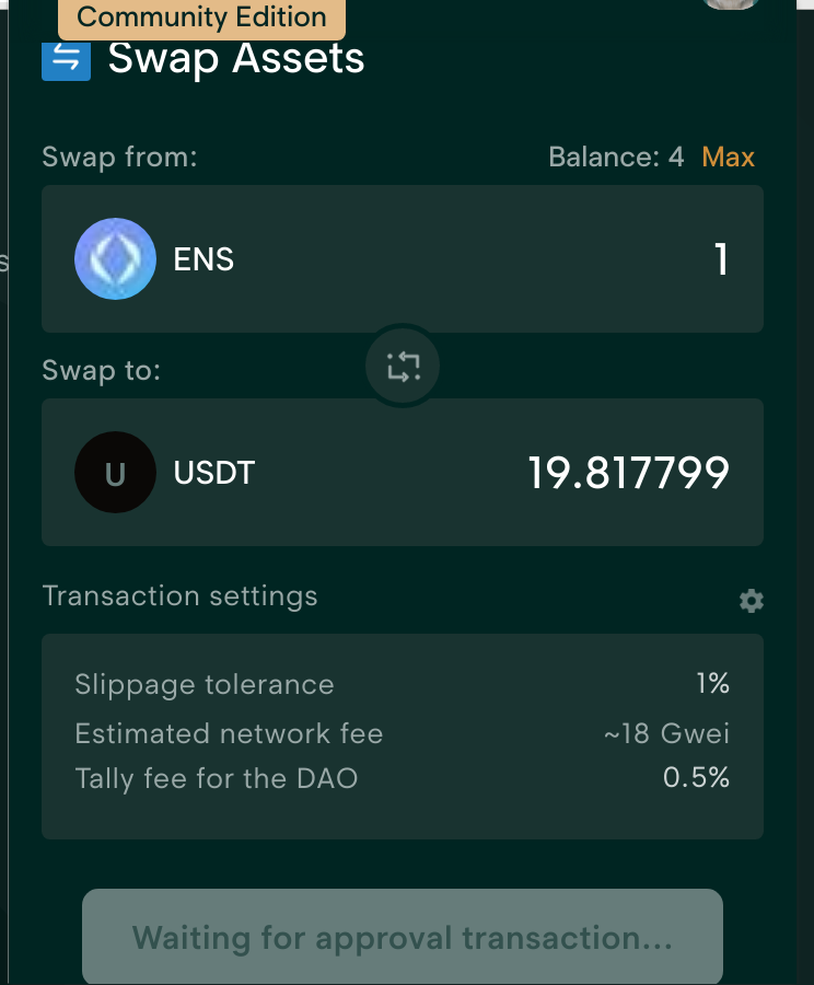 Swap transaction stuck - 'waiting for approval transaction' · Issue #1121 · tahowallet/extension ...