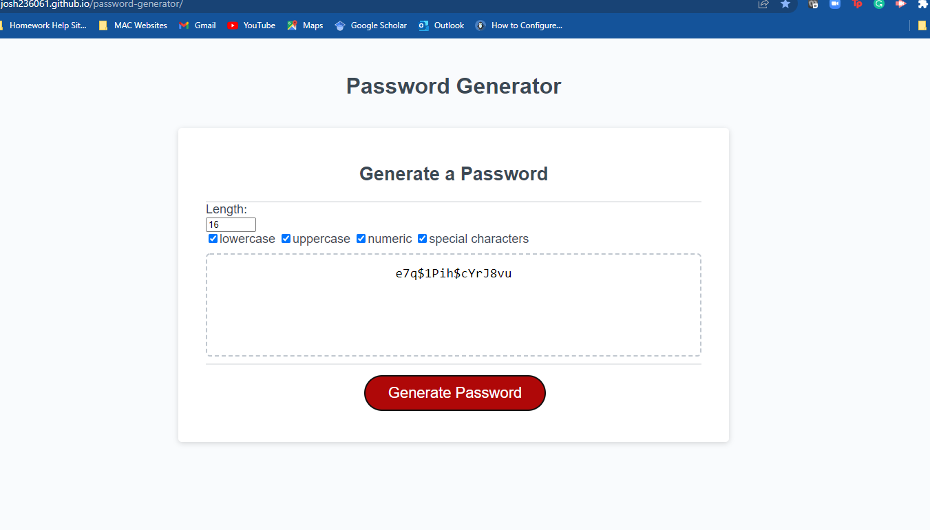 GitHub - Josh236061/password-generator: Rice Bootcamp Challenge Assignment 3: Password Generator