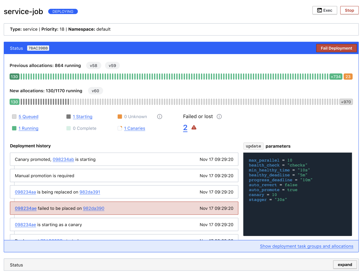 Service Job: Deployment status panel · Issue #16350 · hashicorp/nomad · GitHub