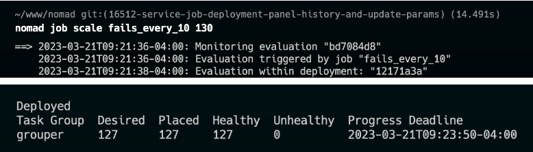 Scaling a job with previously-failed allocs results in deployments with an inconsistent "Desired ...