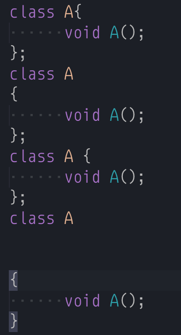 Classes with opening brace on separate line breaks highlighting for ...