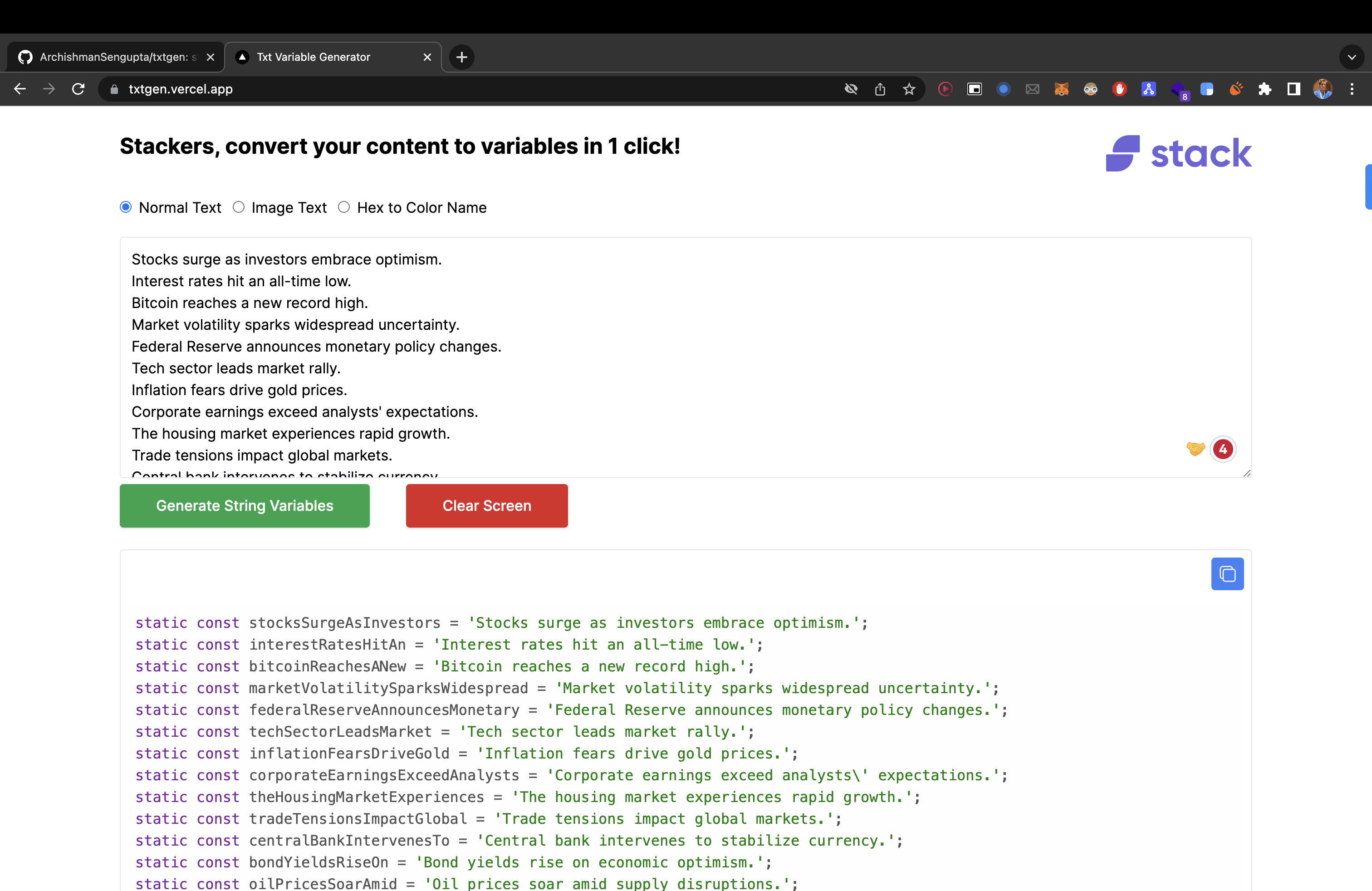 GitHub - ArchishmanSengupta/txtgen: stack uses a lot of const variables which are defined inside ...