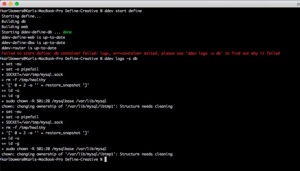 Failed to restart container db and getting 'structure needs cleaning' message. · Issue #2131 ...