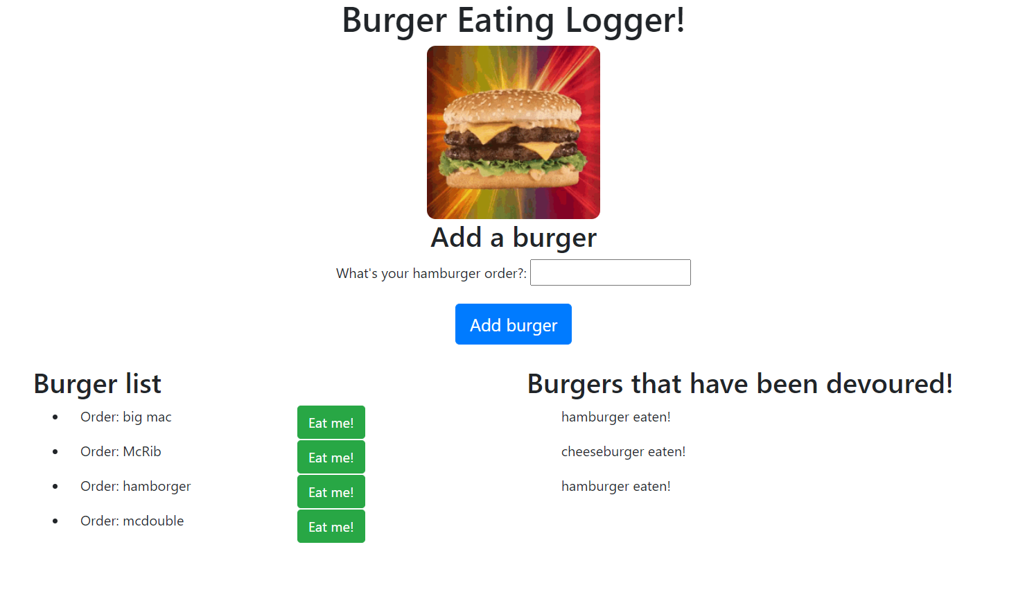 GitHub - ezinkow/Burger-Logger