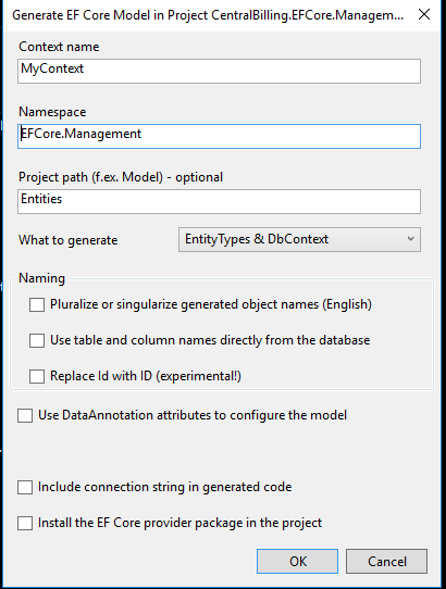 Would like to scaffold few tables but entire schema is getting ...