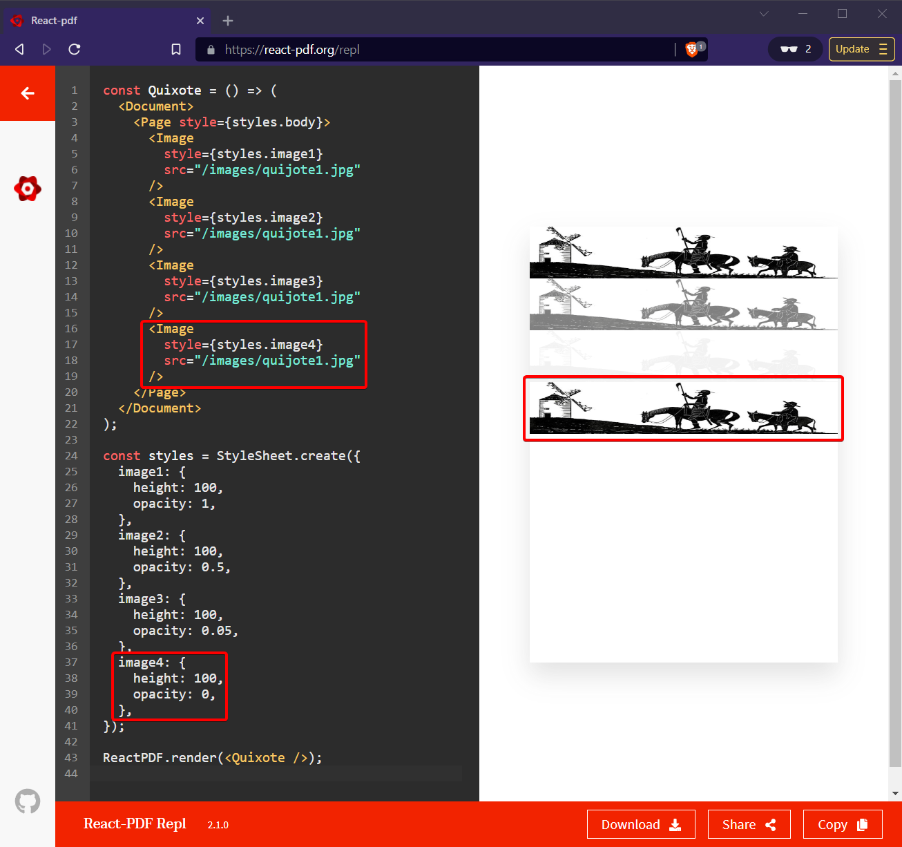 Image opacity value of 0 produces image at full opacity · Issue #1758 · diegomura/react-pdf · GitHub