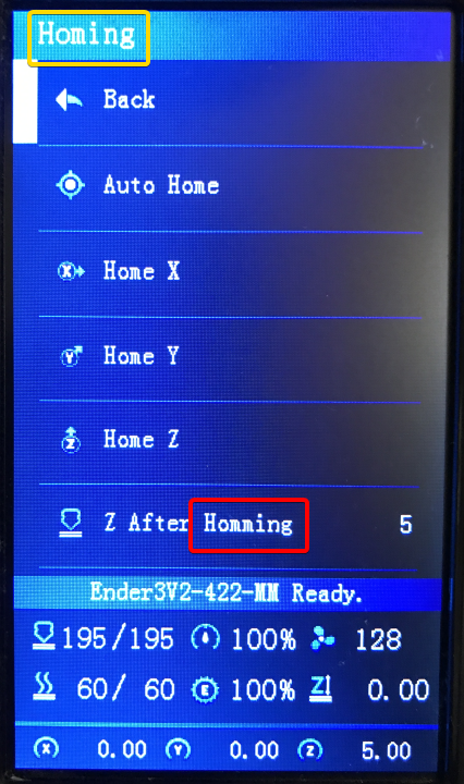 Typo in "Z After Homing" menu item (misspelled as "Homming") · Issue #468 · mriscoc/Ender3V2S1 ...