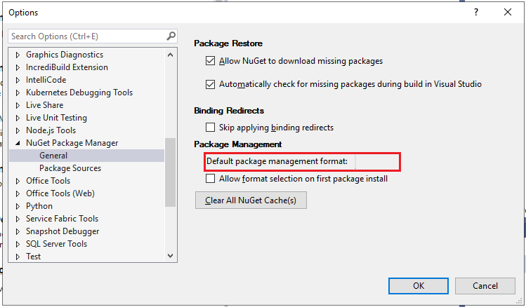 Default package management format dropdown box is missing · Issue ...