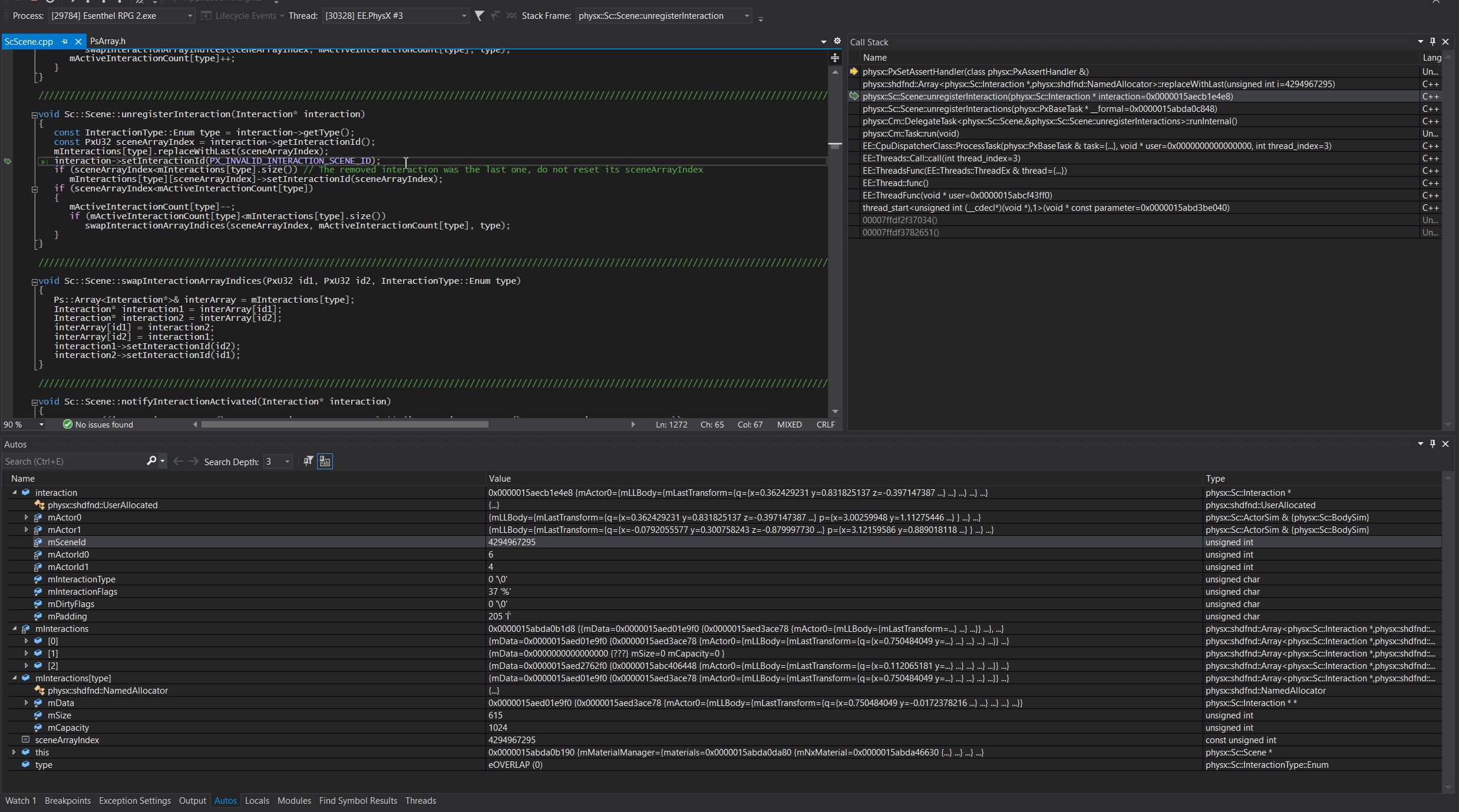Crash in 'Sc::Scene::unregisterInteractions' · Issue #480 · NVIDIAGameWorks/PhysX · GitHub