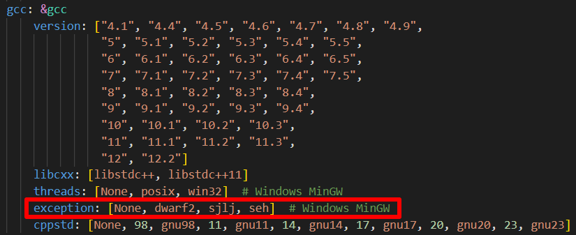 [question] How to select which `compiler.exception` settings for MinGW compiler? · Issue #12399 ...