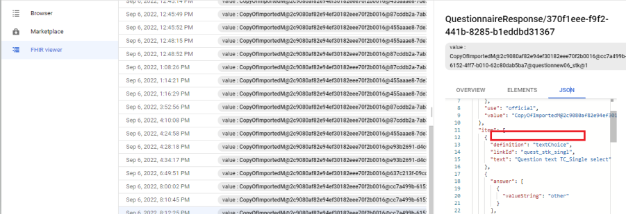 [FHIR store] Questionnaire response > Text choice > Single select > Answer option is not getting ...