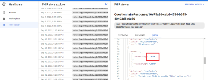 [FHIR store] Questionnaire response > Text choice > Single select > Answer option is not getting ...