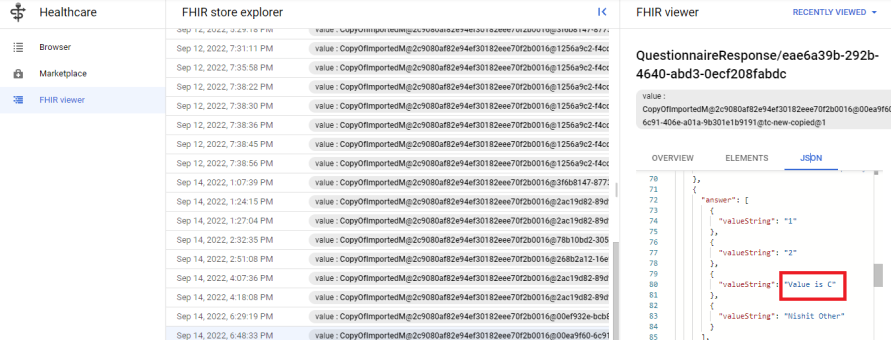 [FHIR store] Questionnaire response > Text choice > Single select > Answer option is not getting ...