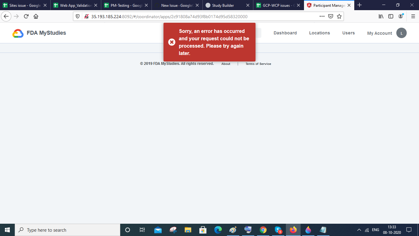 Apps tab : Not able to access the apps · Issue #1241 · GoogleCloudPlatform/fda-mystudies · GitHub