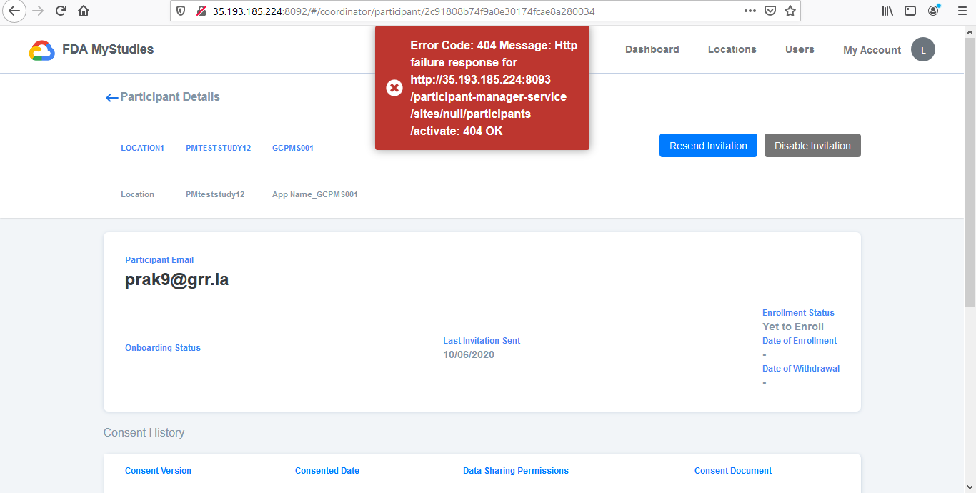 Participant details page > Not able to disable the invitation · Issue ...