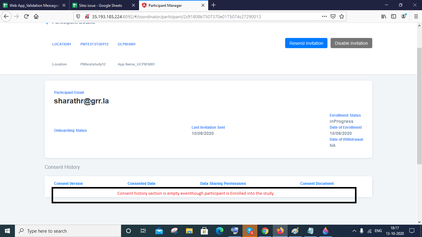 Participant details page > 'Consent history' section is empty · Issue ...