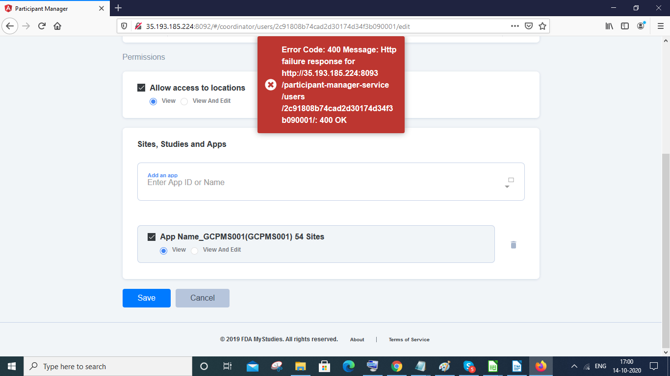 Edit user details > Not able to edit the user details : getting error ...