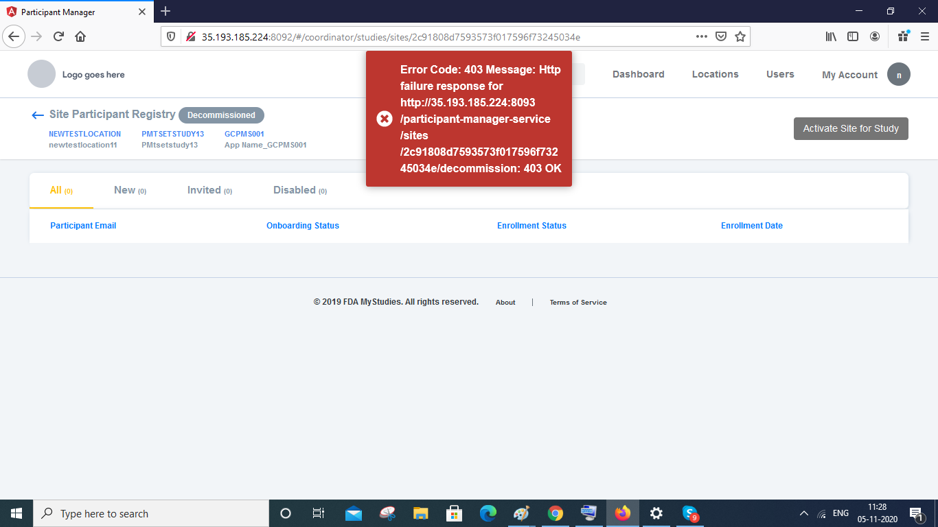 Site Participant Registry > Wrong Error message is displaying · Issue #1869 ...