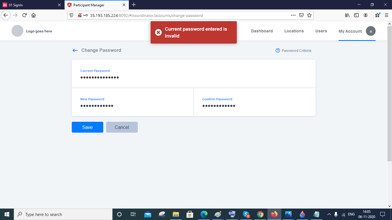 Change password screen > Error message text changes when current pwd is wrong · Issue #1896 ...
