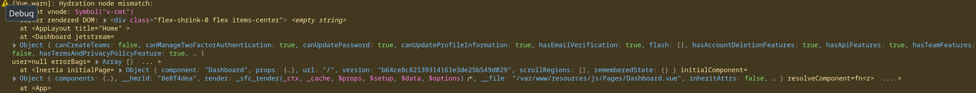 SSR Client Side Hydration Issue on new Install · Issue #1320 · laravel/jetstream · GitHub