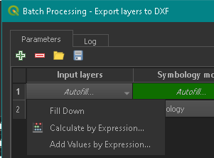 Batch processing gui for "Export layers to DXF" is missing functionality for loading layers into ...