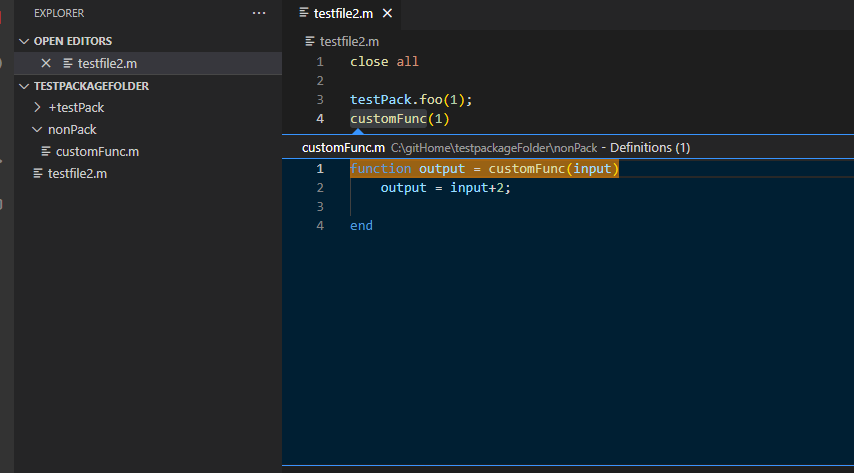 "Go to Definition" does not seem to work when using package folders · Issue #5 · mathworks ...