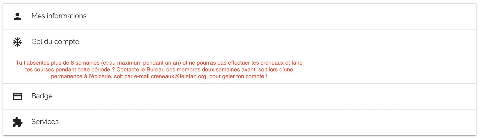 Indiquer un message concernant le gel de compte · Issue #516 · elefan-grenoble/gestion-compte ...