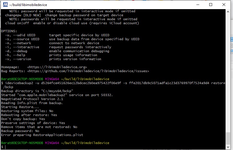 idevicebackup2.exe --> Error preparing RestoreApplications.plist · Issue #1042 ...