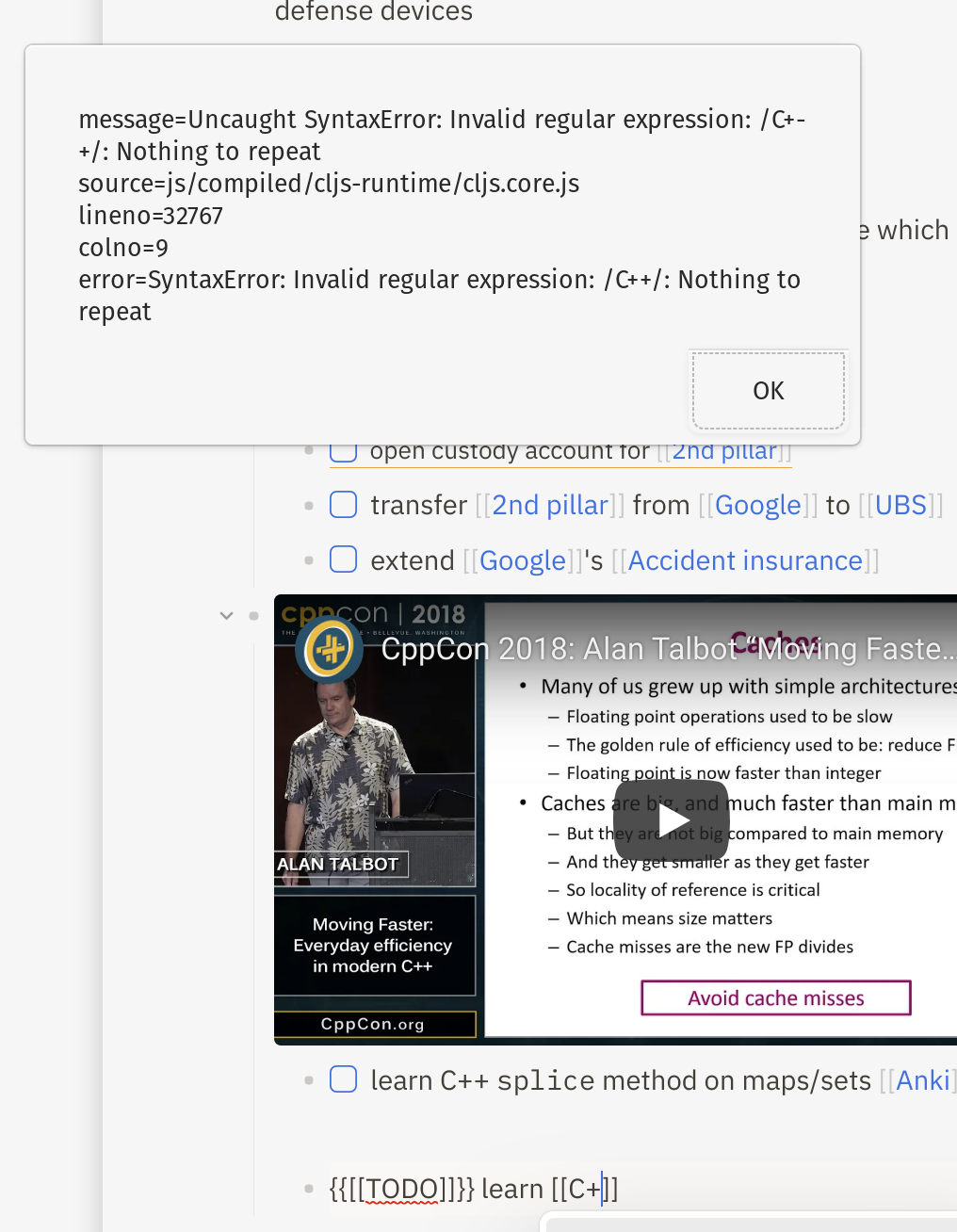 Invalid regular expression error when linking to page "C++" · Issue #1083 · athensresearch ...