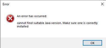"cannot find suitable Java version. Make sure one is correctly ...