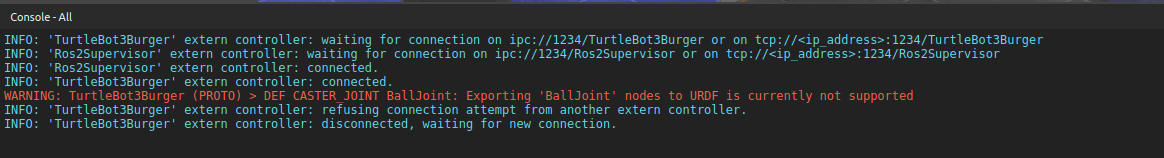 TurtleBot3Burger' extern controller: refusing connection attempt from another extern controller ...