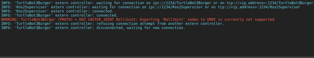 TurtleBot3Burger' extern controller: refusing connection attempt from another extern controller ...